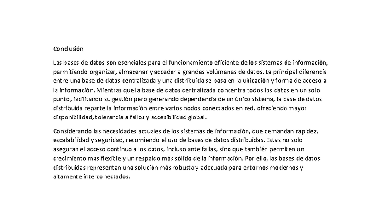 Conclusión sobre Bases de Datos Distribuidas en Sistemas de Información ...
