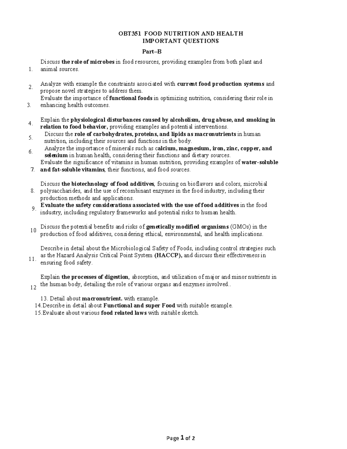 OBT351 FOOD, NUTRITION AND HEALTH - QUESTION PAPER 2 OVERVIEW - Studocu