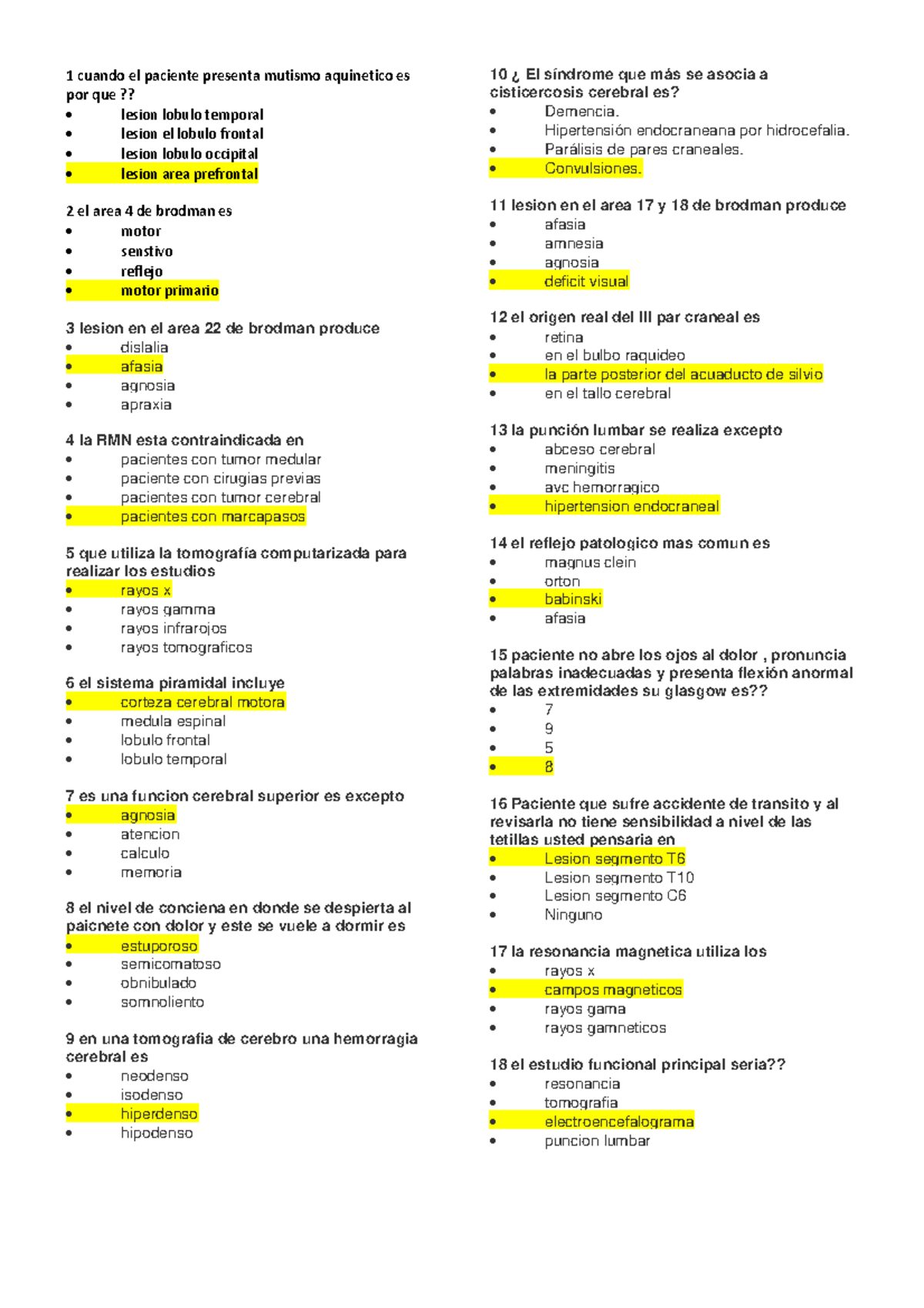 1 Parcial banco de Neurologia y neurocirugia - 1 cuando el paciente ...