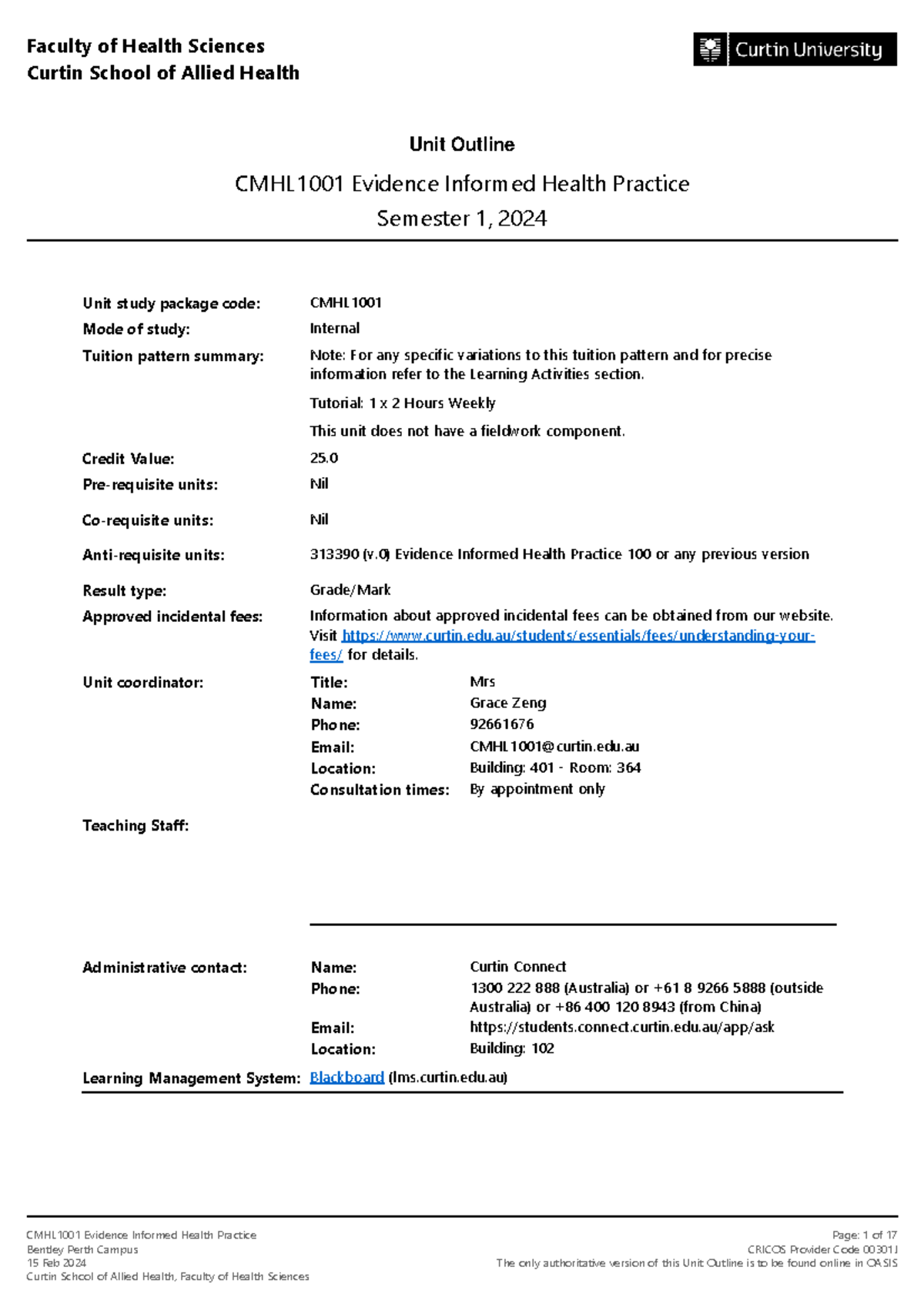 CMHL1001 Unit Outline: Evidence Informed Health Practice S1 2024 - Studocu