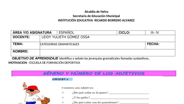 Ciclo 3 Y 4 Genero Y Número DE LOS Adjetivos - sociales y español ...