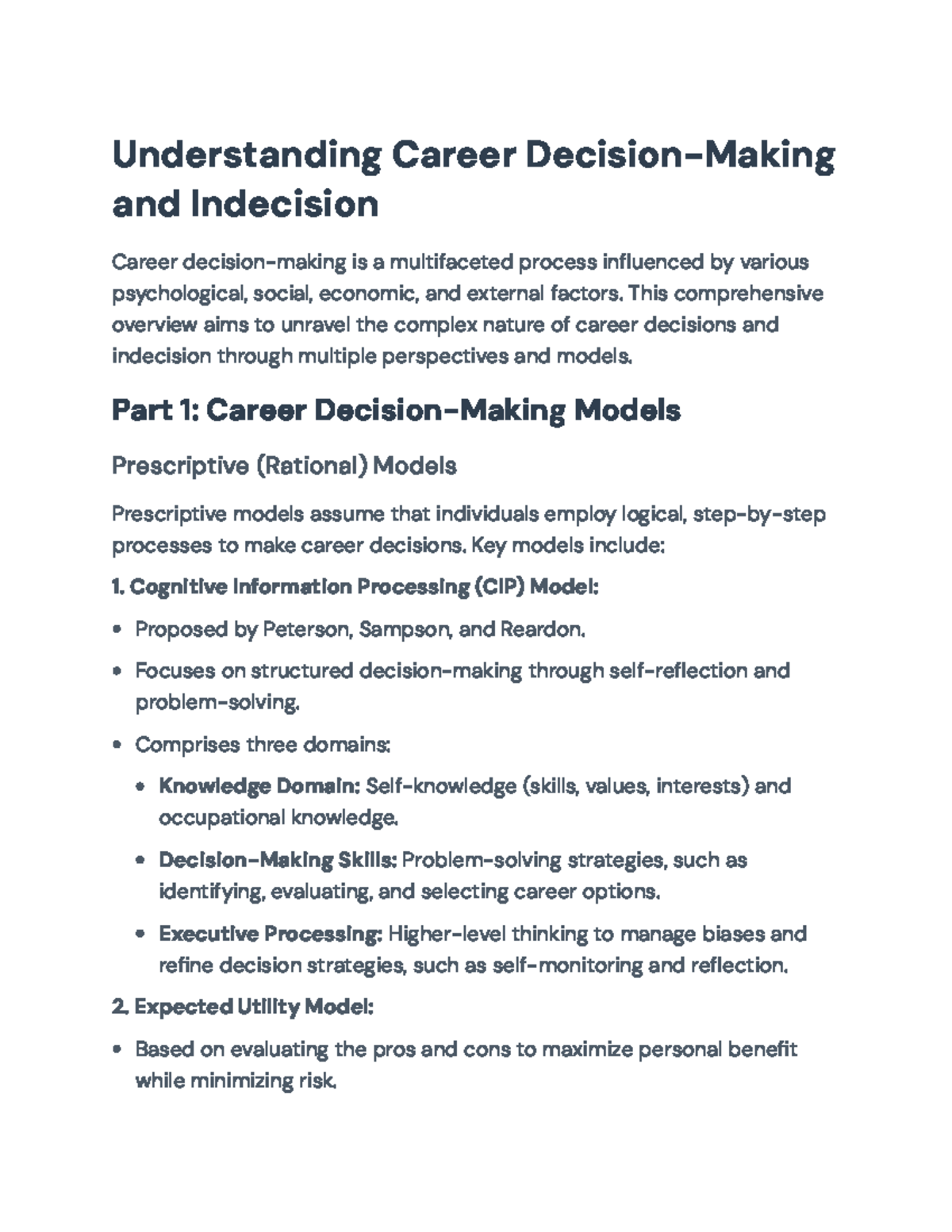 Career Decision-Making & Indecision Models: Comprehensive Overview ...