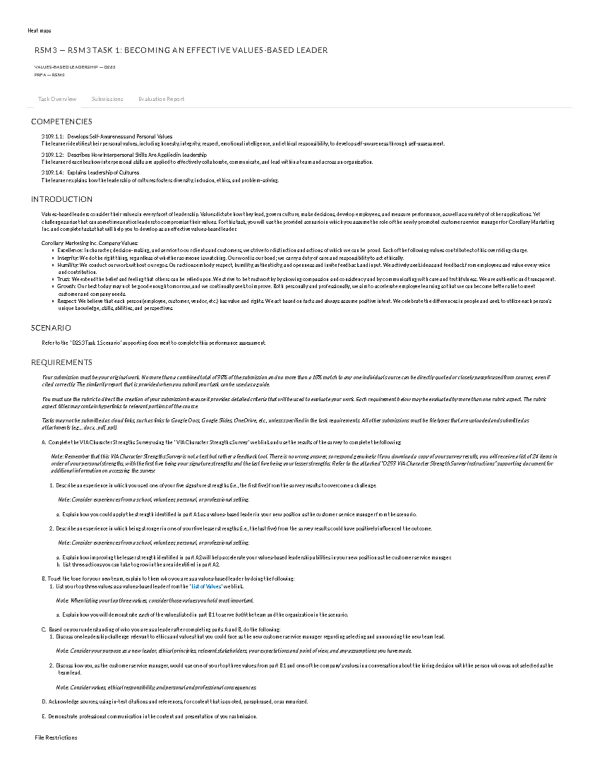 D253 RSM3 Task 1: Developing Leadership Skills and Personal Values ...