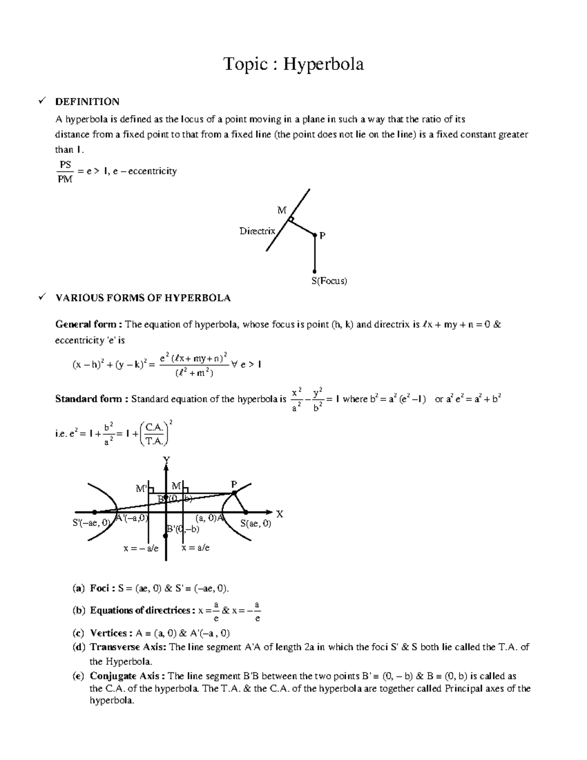 Hyperbola Definition and Properties - Math 101 Lecture Notes - Studocu