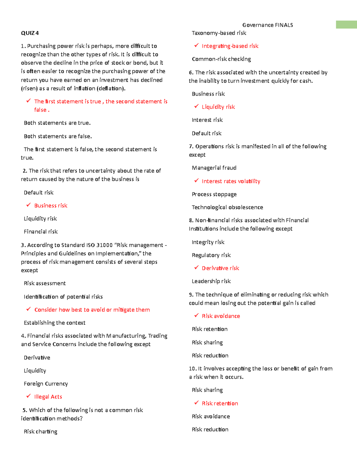 Governance Quiz 45: Final Exam Review and Key Concepts - Studocu