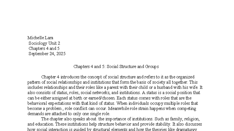 Sociology 101: Unit 2 Essay on Chapters 4 & 5 - Social Structure ...
