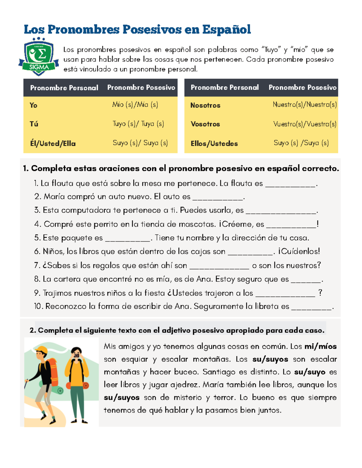 Los-pronombres-posesivos-en-espanol-respuestas - 1. Completa estas ...