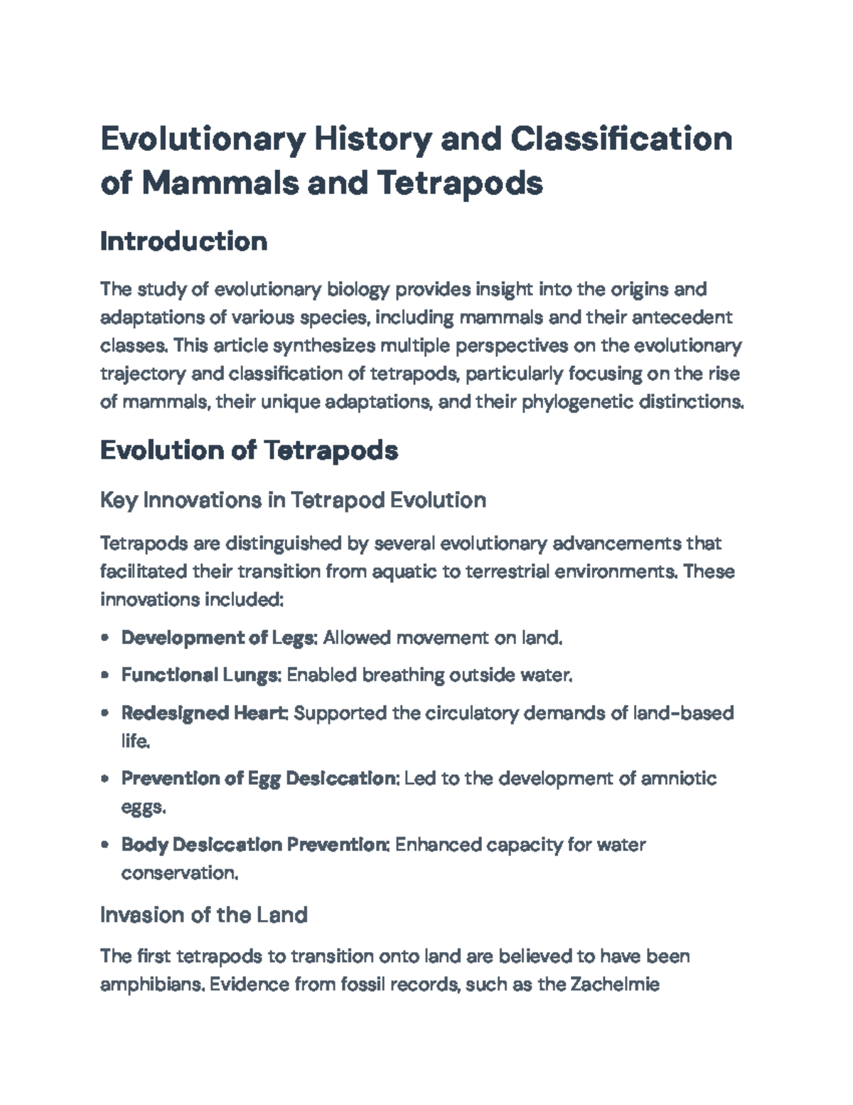 Evolutionary Biology: Class & Adaptations of Mammals & Tetrapods - Studocu