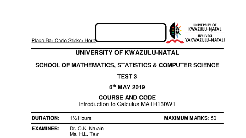 Math130W1 2019 Final Test 3 - Introduction to Calculus - Studocu