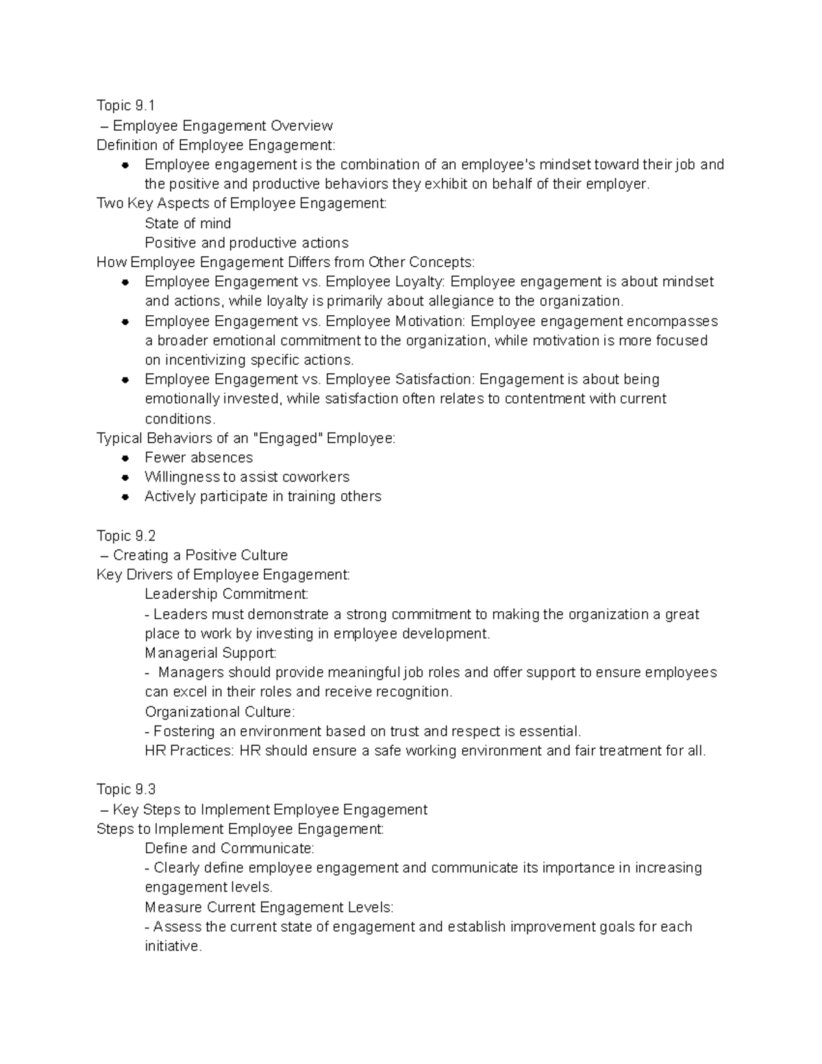 Chapter 9 Study Guide: Employee Engagement Concepts and Strategies ...