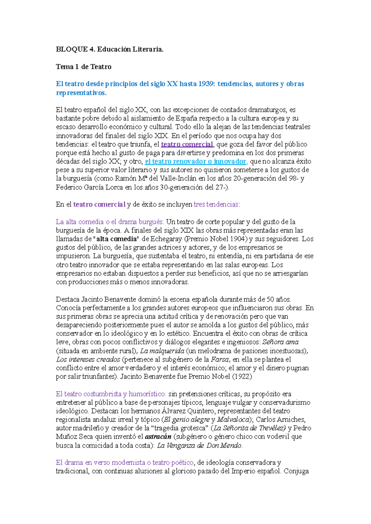 BLOQUE 4. Educación Literaria: Teatro Español del Siglo XX y Actualidad ...