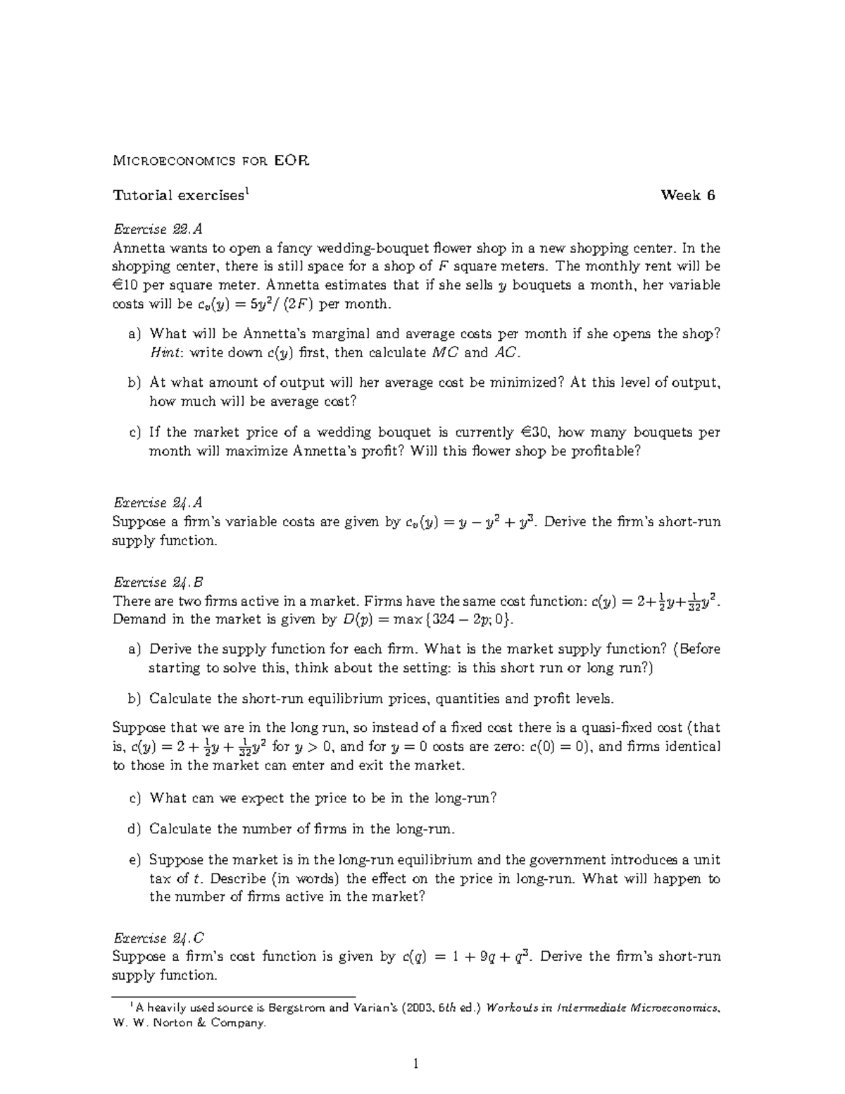 Microeconomics EOR Tutorial Exercises: Week 6 Solutions and Analysis ...