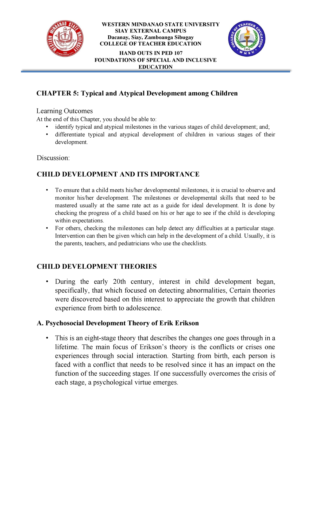 Chapter 5: Typical vs Atypical Child Development - PED 107 - Studocu