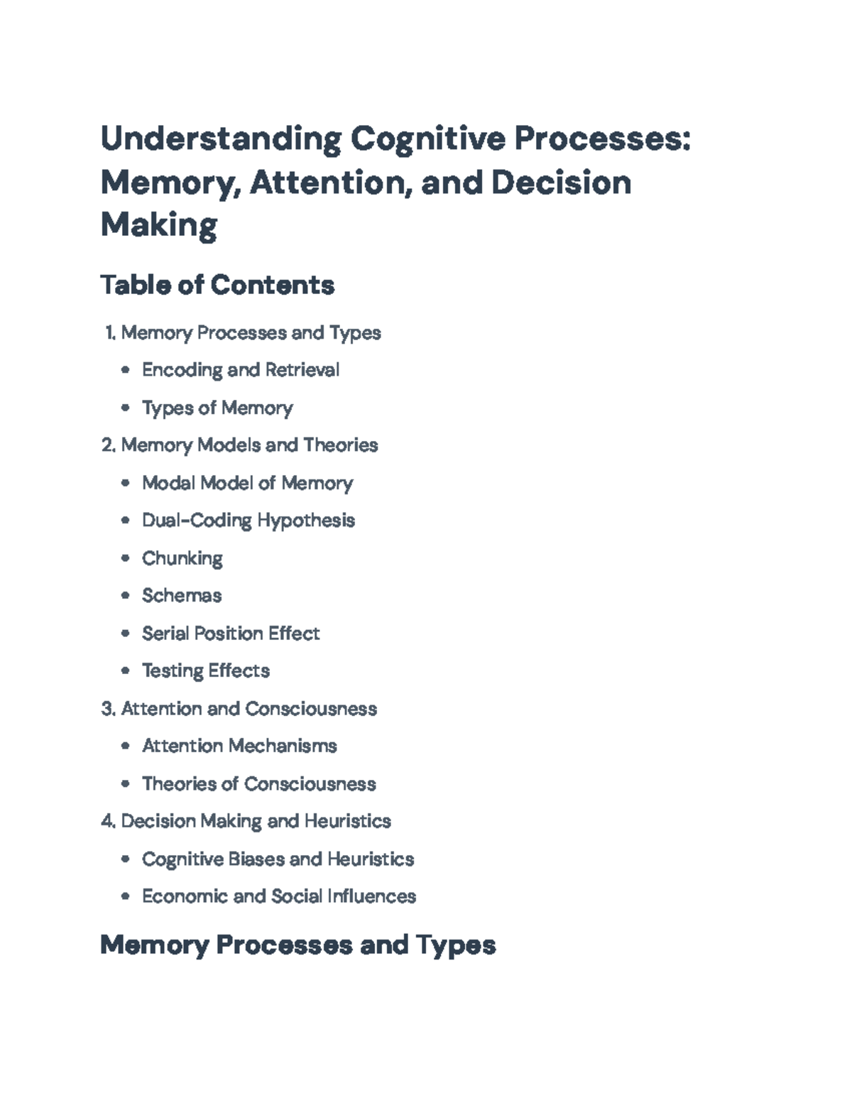 Cognitive Processes: Memory, Attention, and Decision Making Insights ...