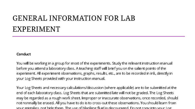 FE1073 General Information FOR LAB - GENERAL INFORMATION FOR LAB ...