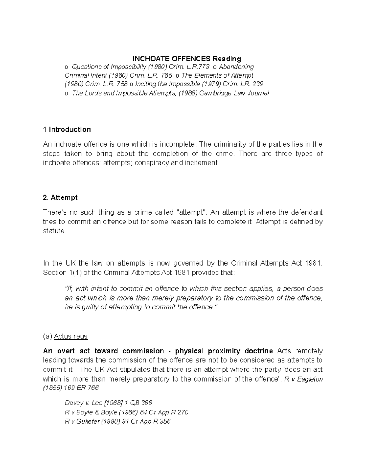 Inchoate Offences Overview: Key Concepts & Case Law Analysis - Studocu