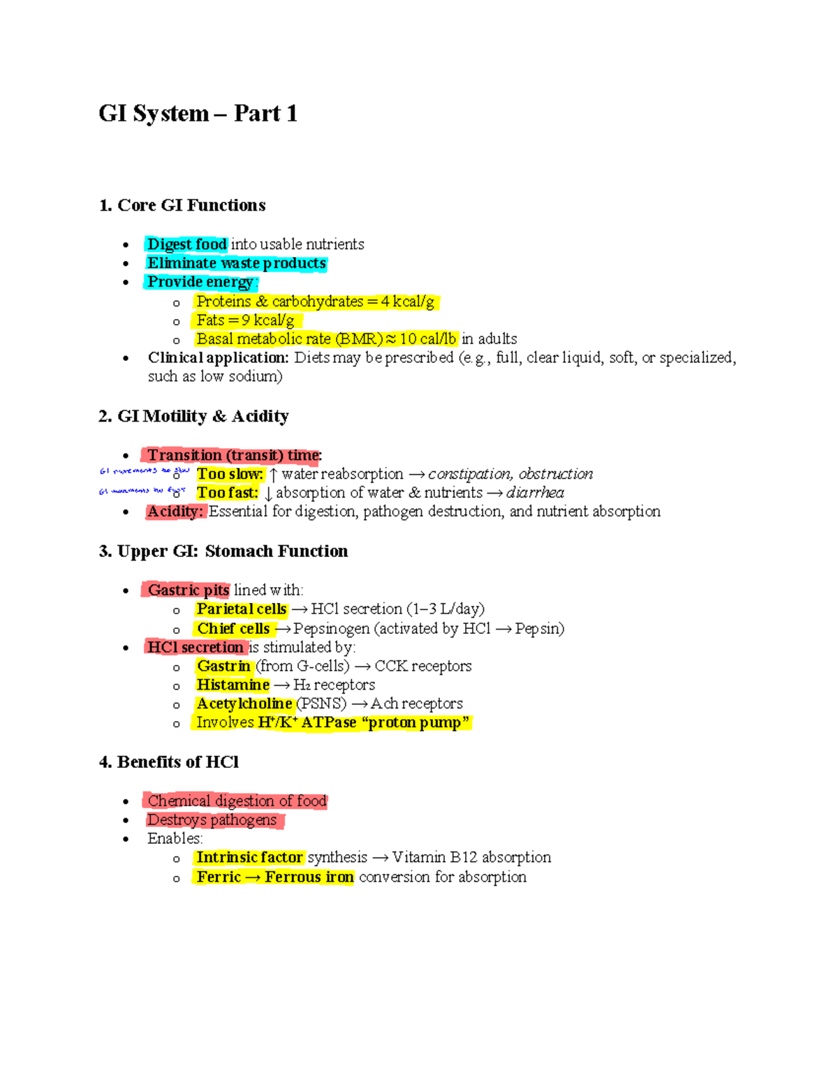 GI System Part 1: Core Functions, Disorders & Treatments - Studocu