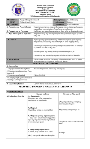 FIL 10 Mitolohiya Final Lesson Plan at Mga Kasanayan - Studocu