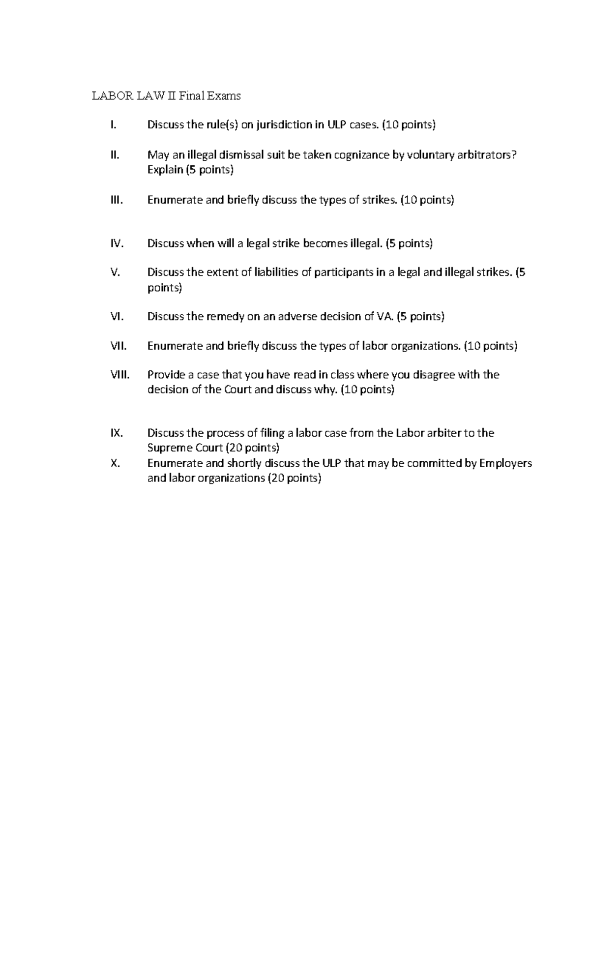 Labor LAW II Final Exams - LABOR LAW II Final Exams I. Discuss the rule ...