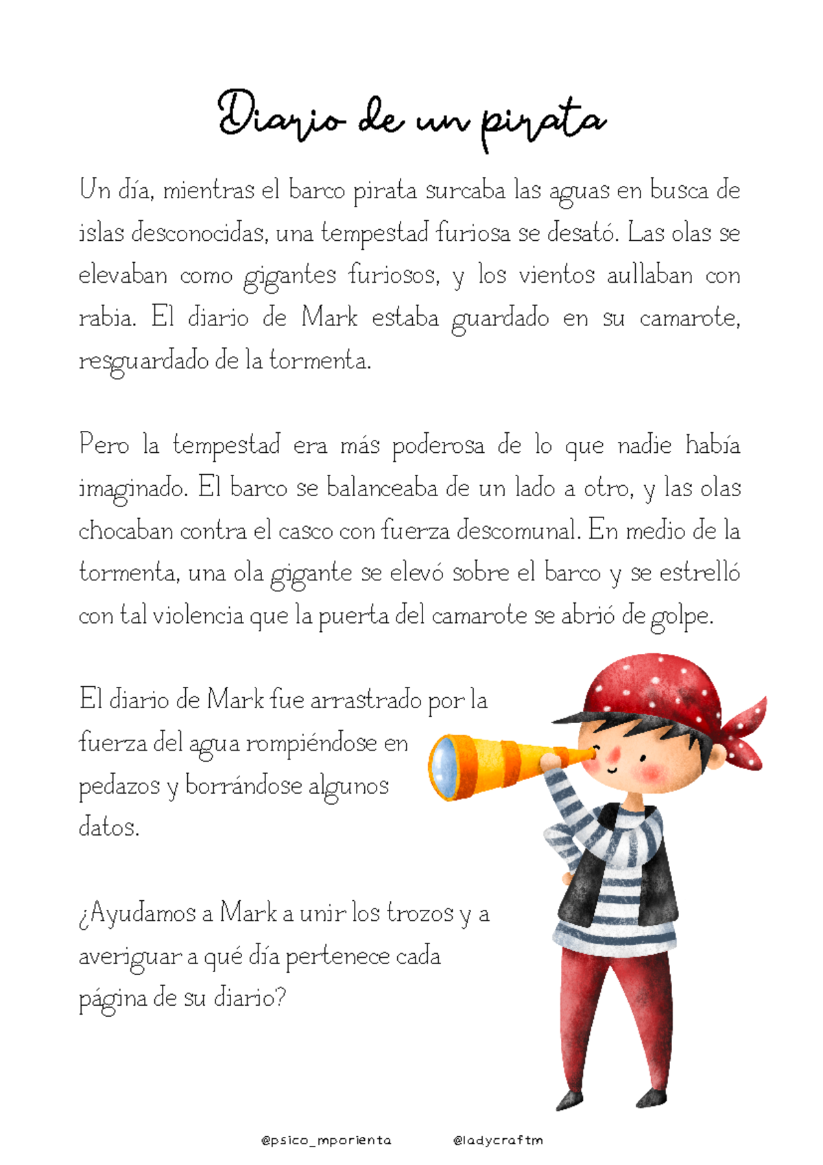 ComprensióN Lectora Diario DE UN Pirata - Diario de un pirata Un día ...