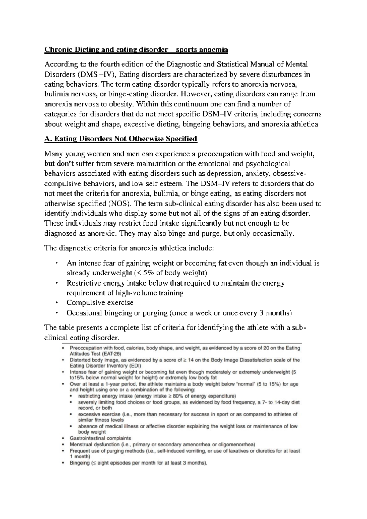4. Chronic Dieting and eating disorder - sports anaemia - Chronic ...