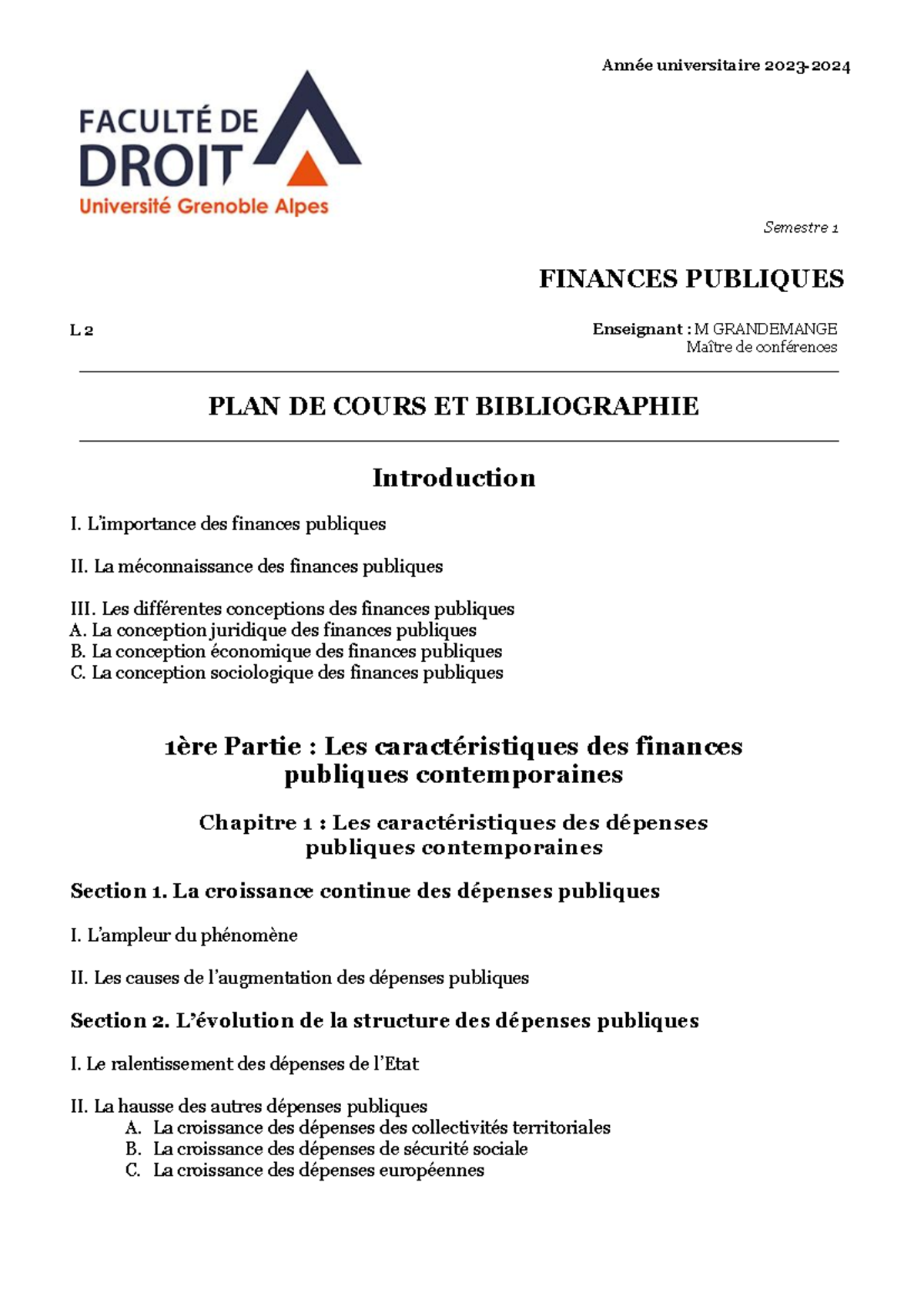Plan de Cours et Bibliographie - FINANCES PUBLIQUES L2 - Studocu