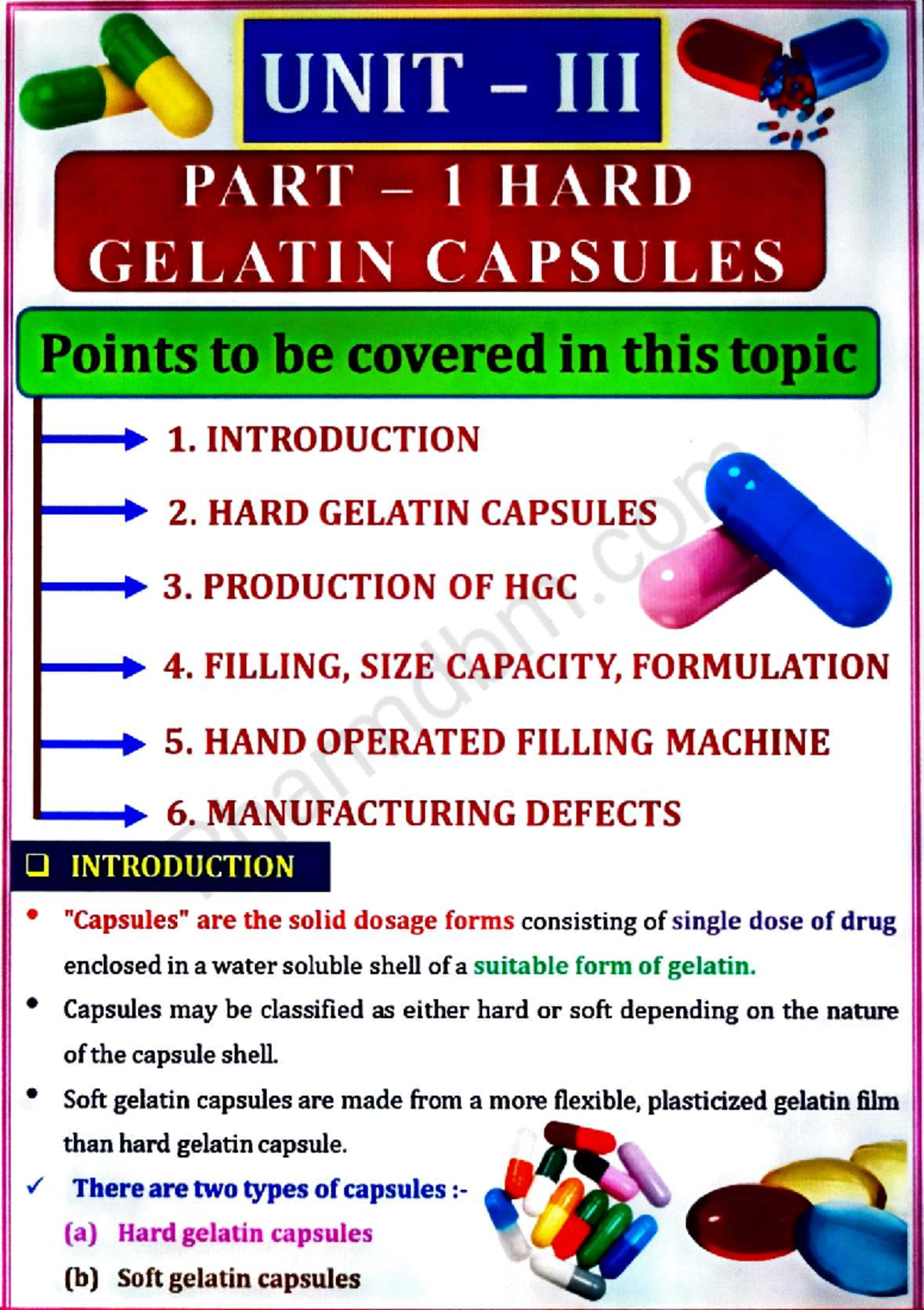 UNIT 1: HARD GELATIN CAPSULES - Overview and Production Techniques ...
