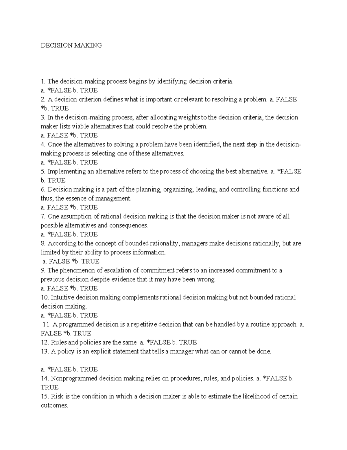 Decision Making: Key Concepts and Exercises for Revision - Studocu