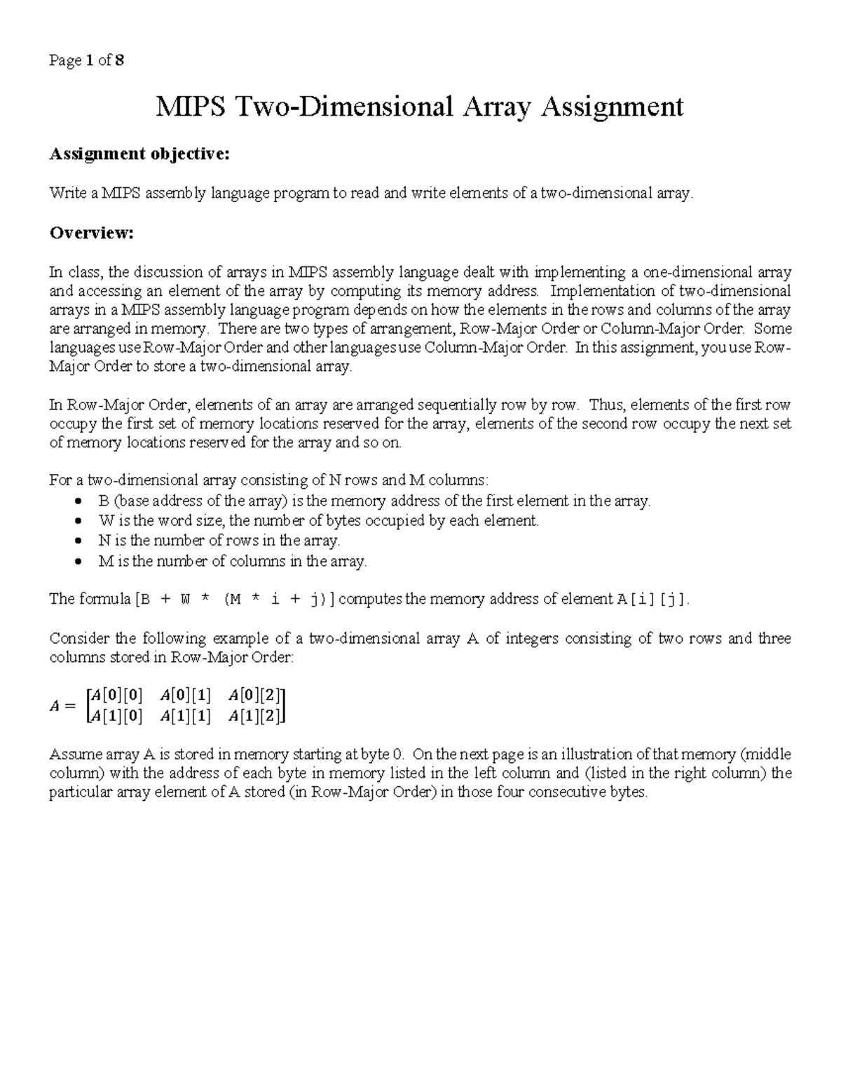 MIPS 2D Array Assignment: Implementation and Guidelines - Studocu