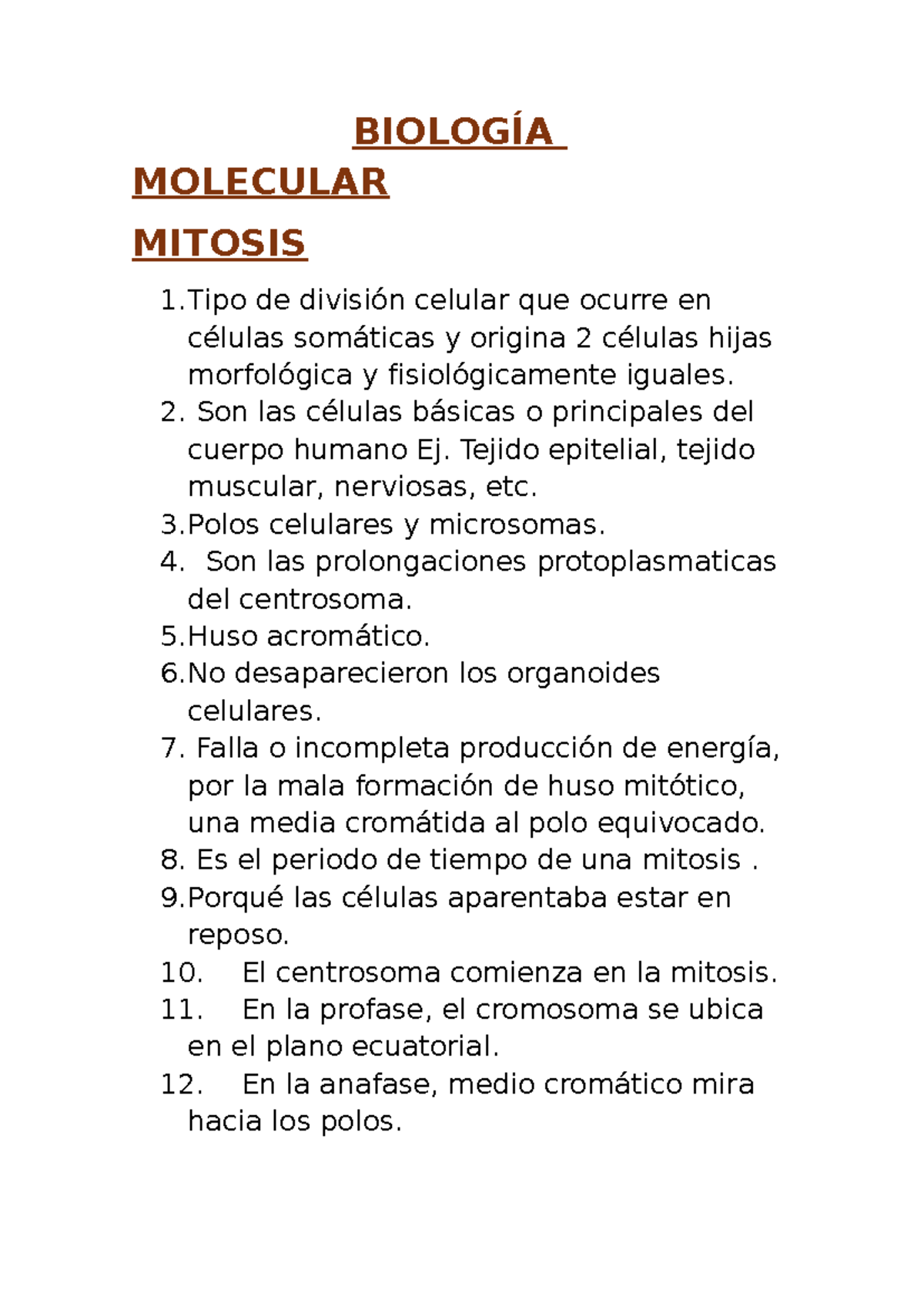 Biología Molecular: Mitosis y División Celular - Sem10 - Studocu