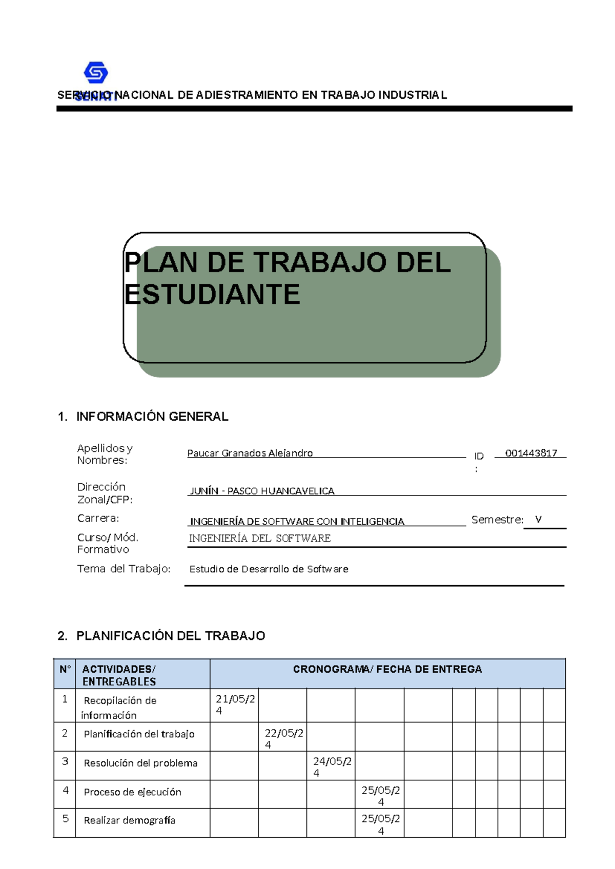 Estudio de Desarrollo de Software - Entregable 1 - Paucar Granados ...