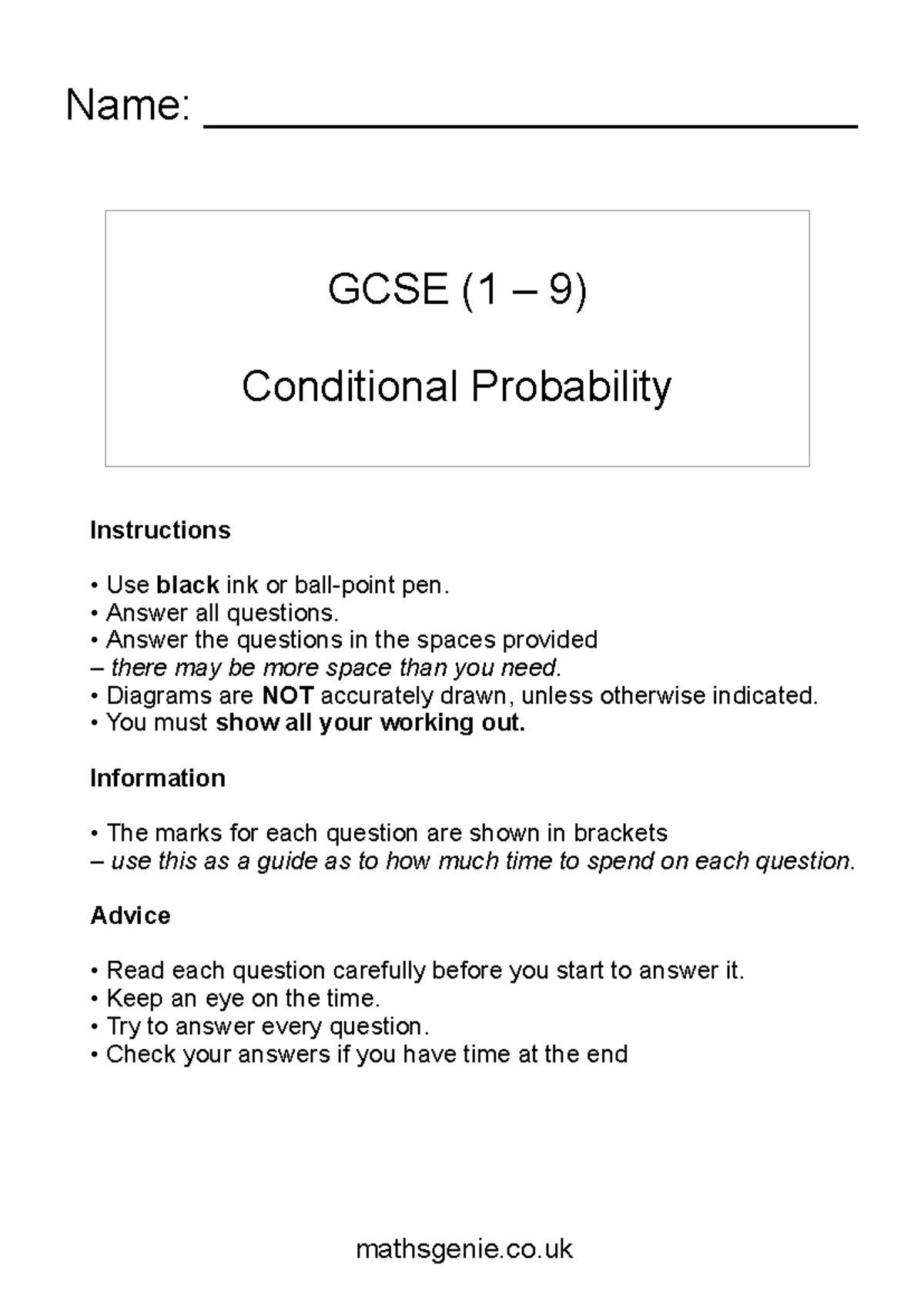 GCSE Conditional Probability Practice Questions and Guidance - Studocu