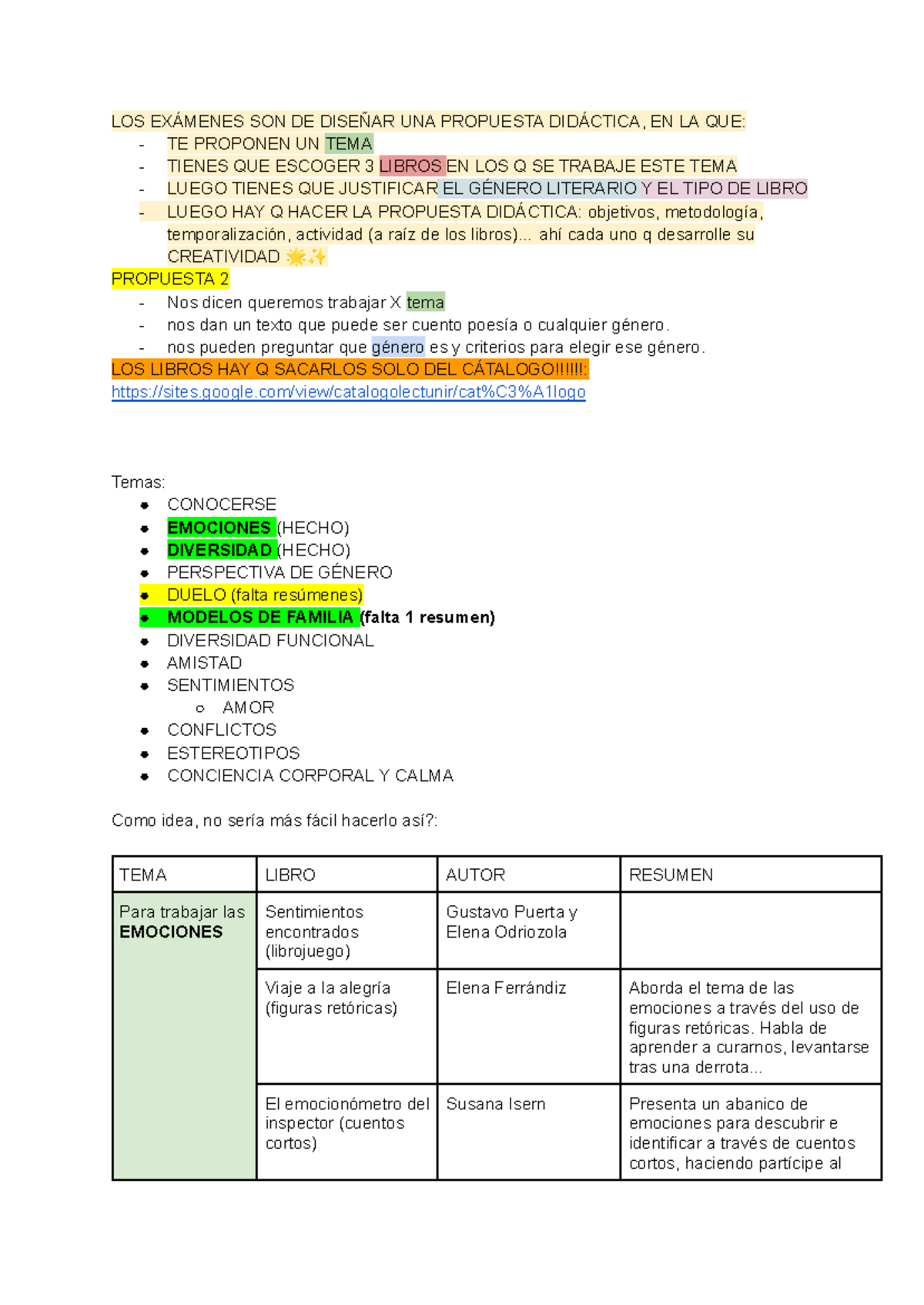 LOS EXÁMENES DE PROPUESTA DIDÁCTICA EN LITERATURA: TEMA Y LIBROS - Studocu