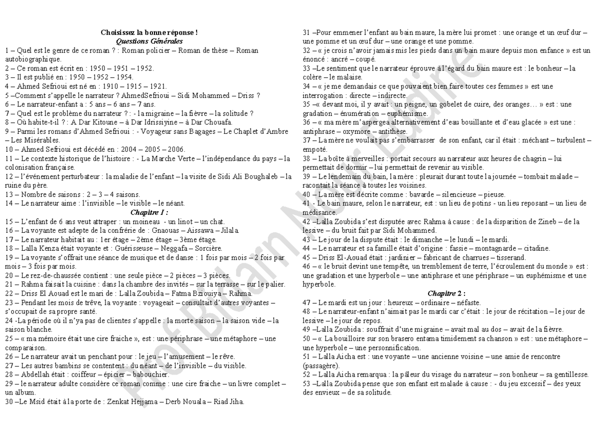 Questions Générales sur "La Boîte à Merveilles" - Étude et Révisions ...