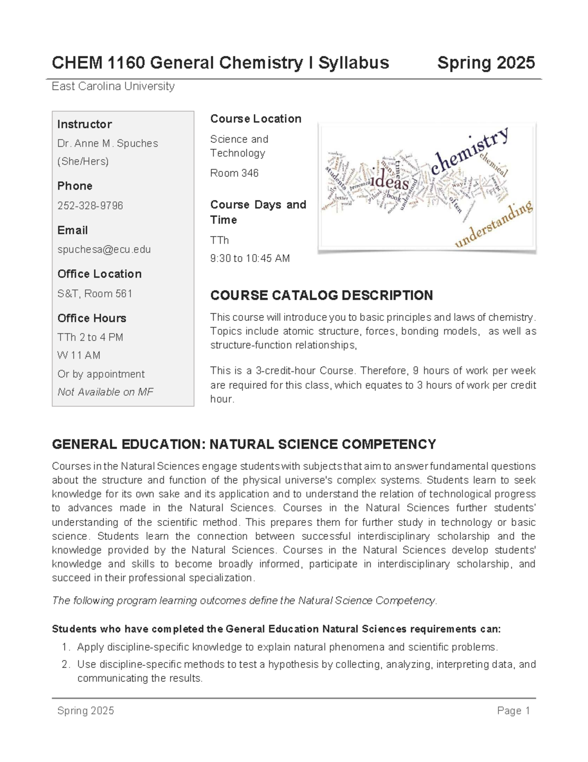 CHEM 1160 General Chemistry I Syllabus - Spring 2025 - Studocu
