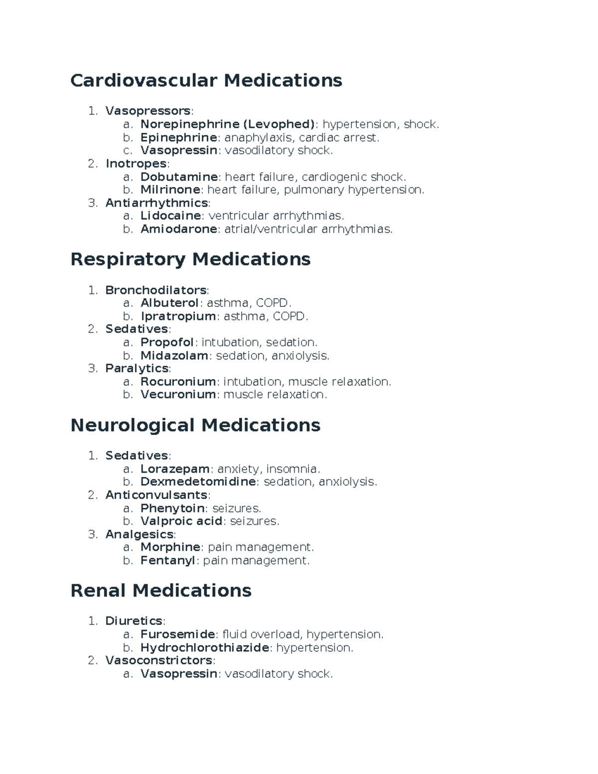 ICU Medications - NURSING - Cardiovascular Medications Vasopressors: a ...