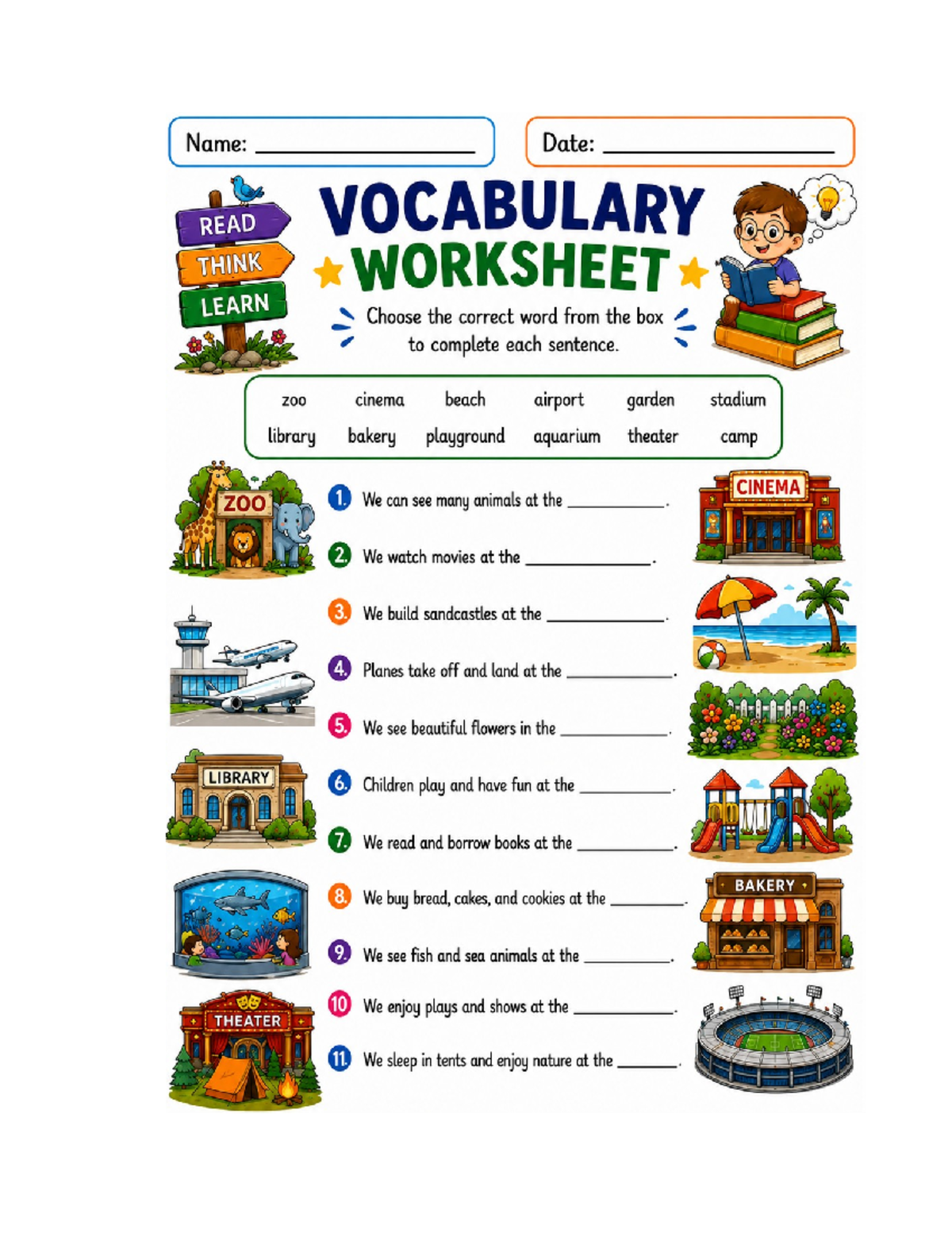 Eng 1 - Vocabulary Worksheet: Complete the Sentences - Studocu