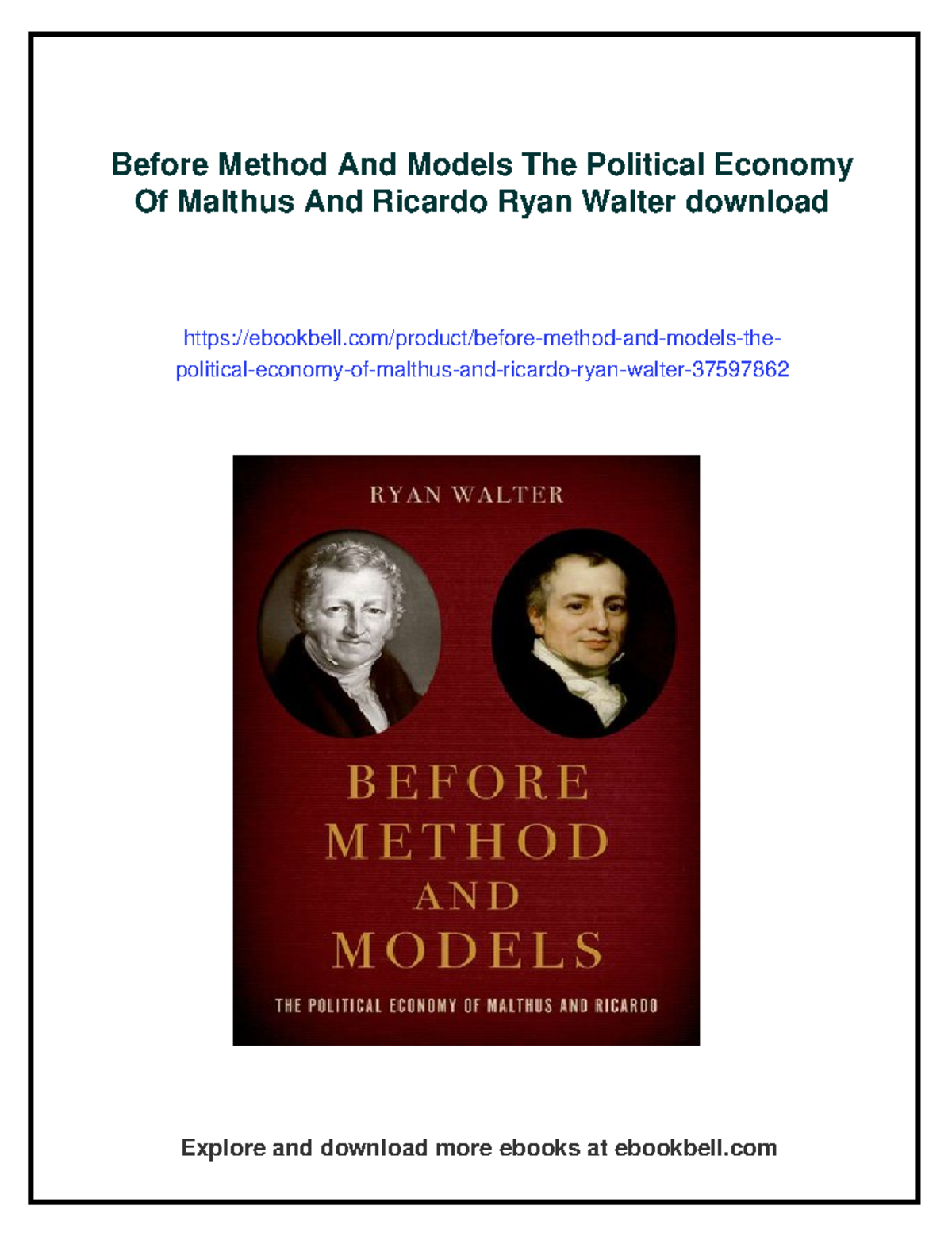 Before Methods & Models: Political Economy of Malthus & Ricardo (Econ ...