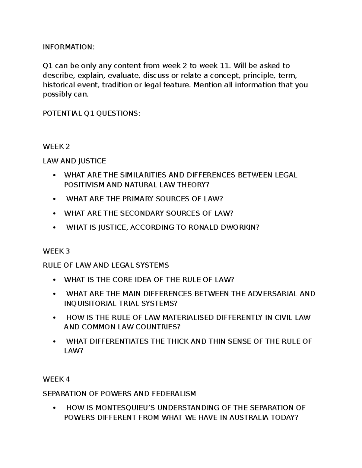 EXAM Q1 Questions - LAW 101 Lecture Notes (Weeks 2-7) - Studocu