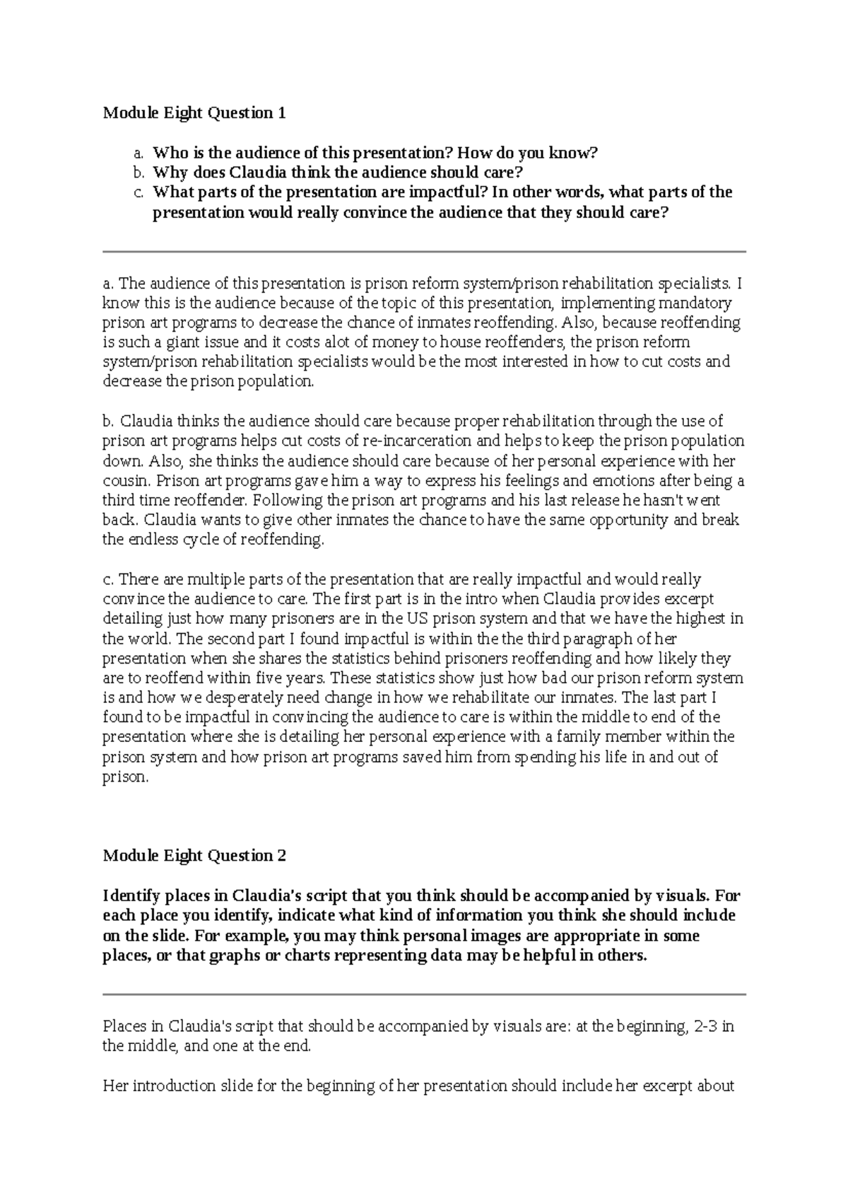 SCS 200 Module 8 Short Responses - Module Eight Question 1 a. Who is ...