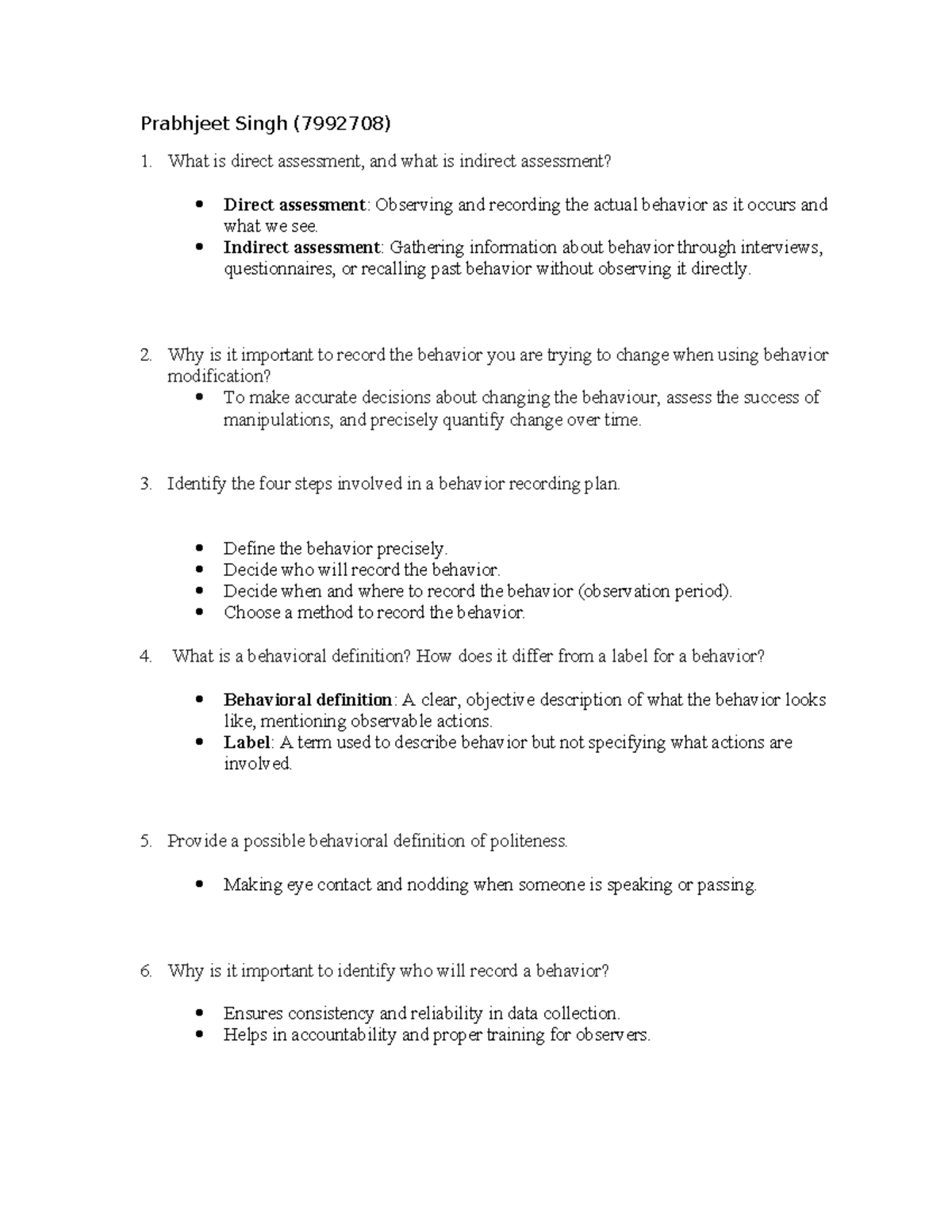 SQ2 - Weekly Assignment: Direct vs. Indirect Assessment in Behavior ...