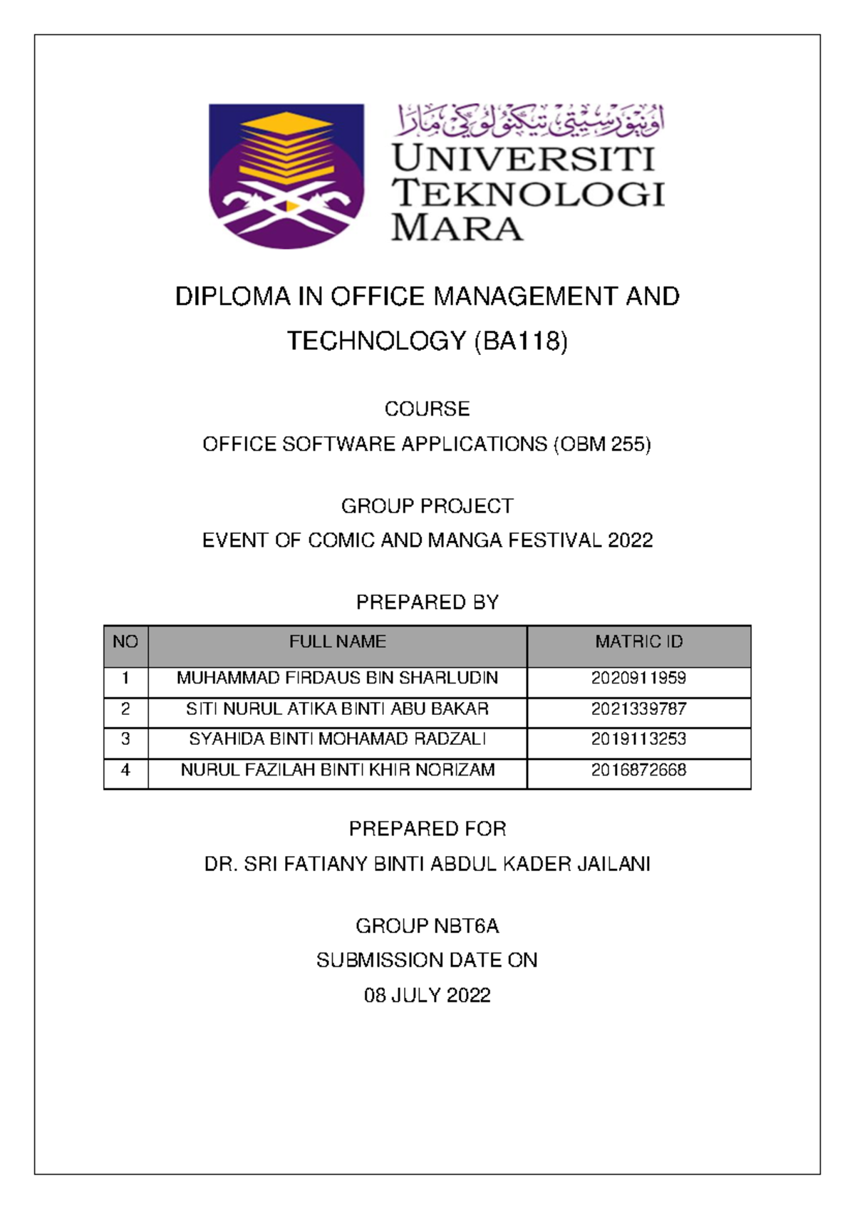 Report WEB OBM255 - HTML - DIPLOMA IN OFFICE MANAGEMENT AND TECHNOLOGY ...