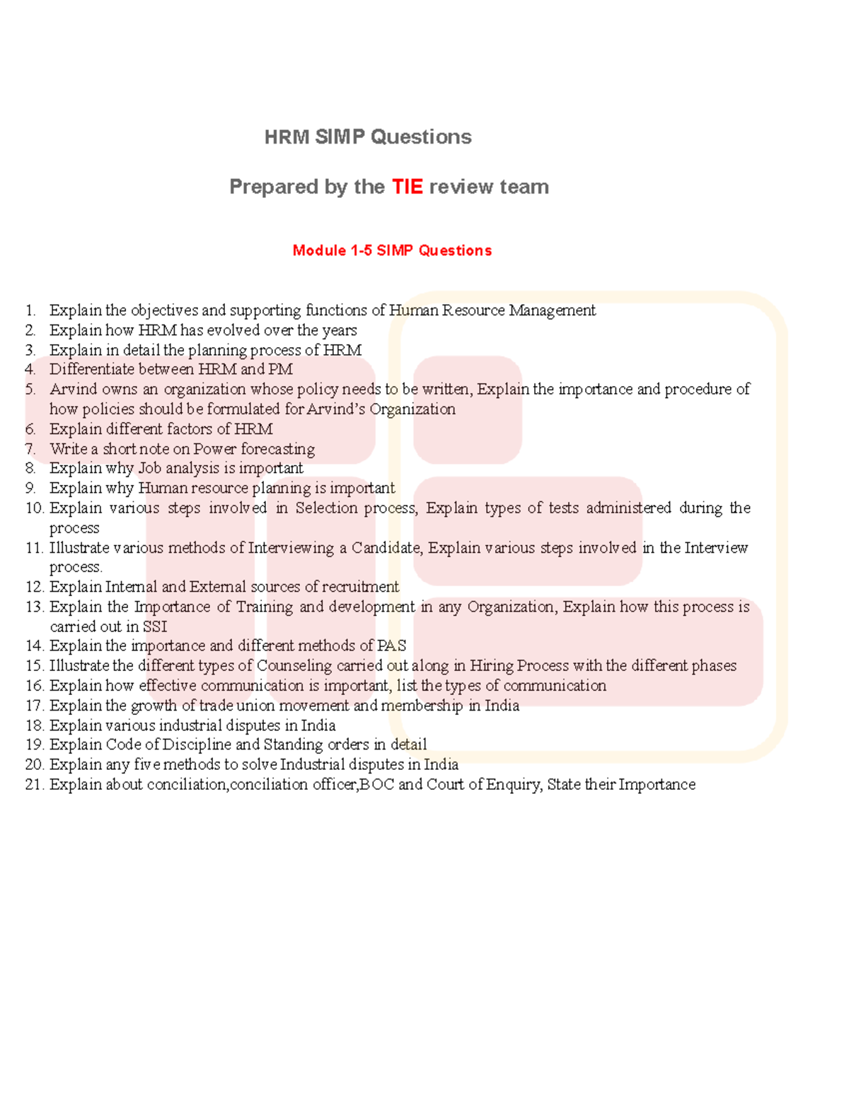 HRM SIMP Questions Review - Module TIE 2023 - Studocu