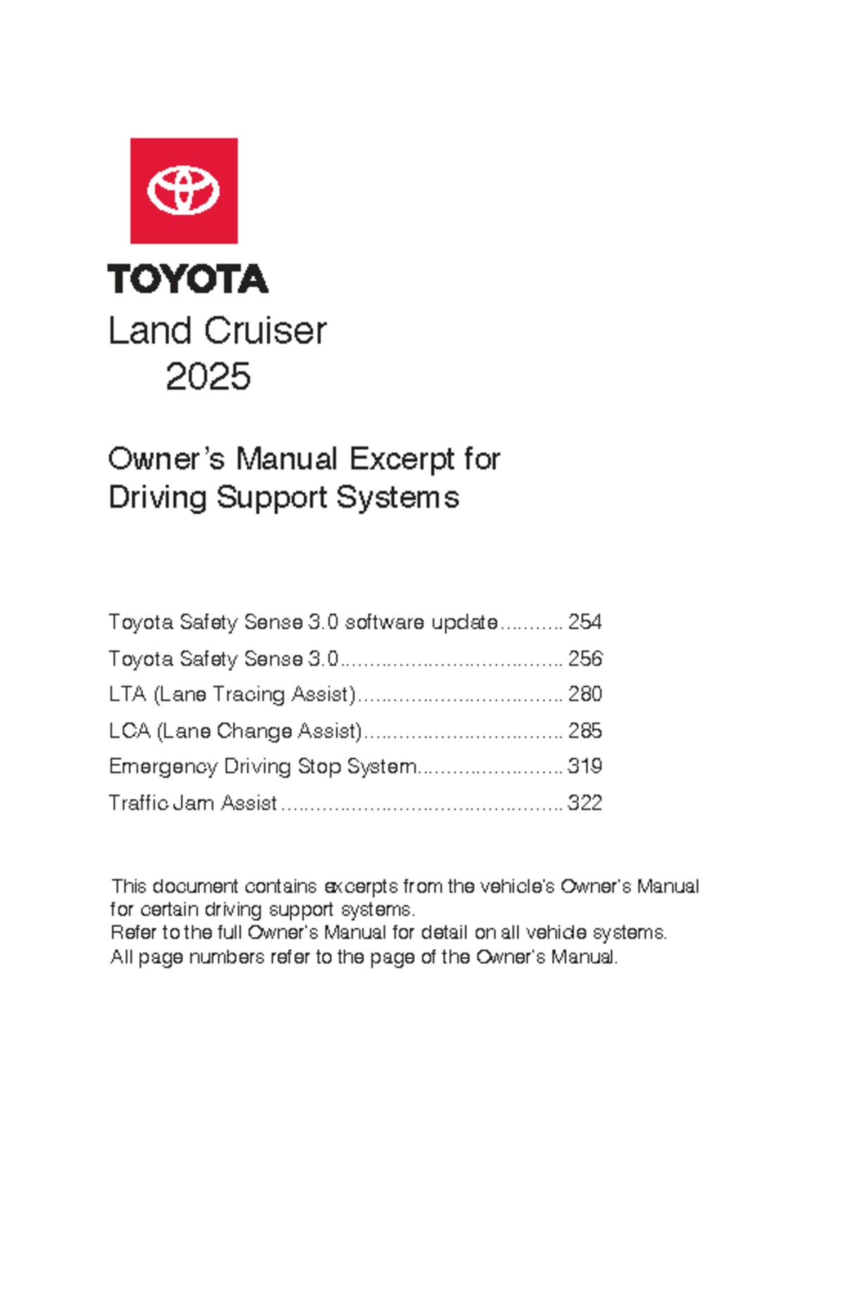 MY25 Land Cruiser OM Excerpt: Driving Support Systems Overview - Studocu