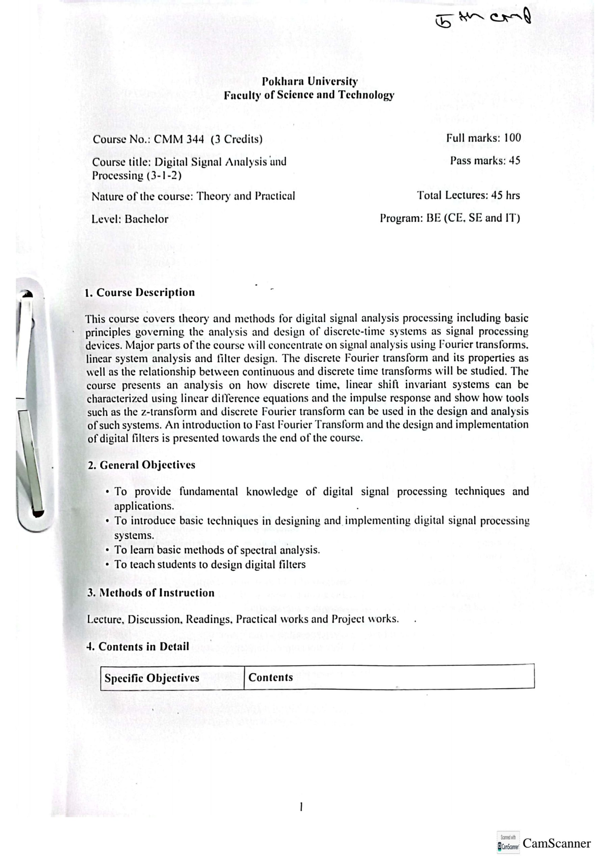 CMM 344 Digital Signal Analysis & Processing Syllabus Overview - Studocu