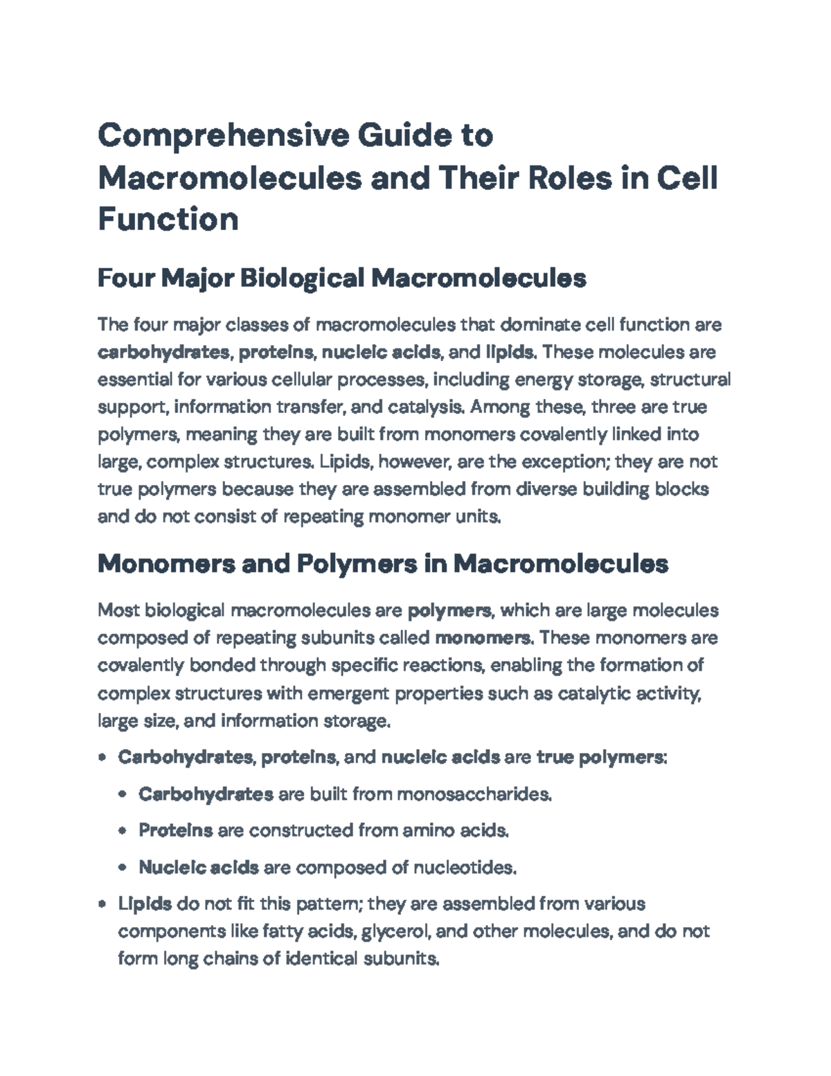 Comprehensive Guide to Biological Macromolecules and Their Functions ...