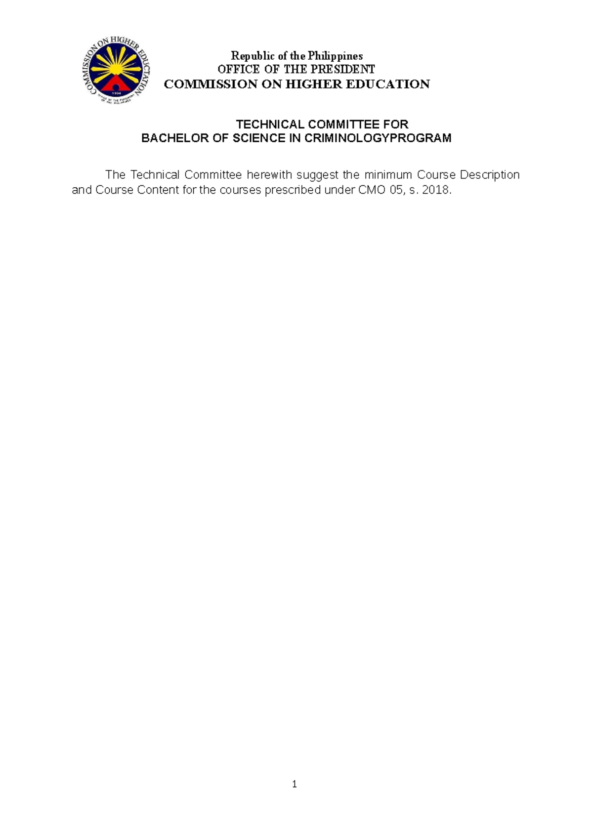 CHED TP BS CRIM converted - Republic of the Philippines OFFICE OF THE ...