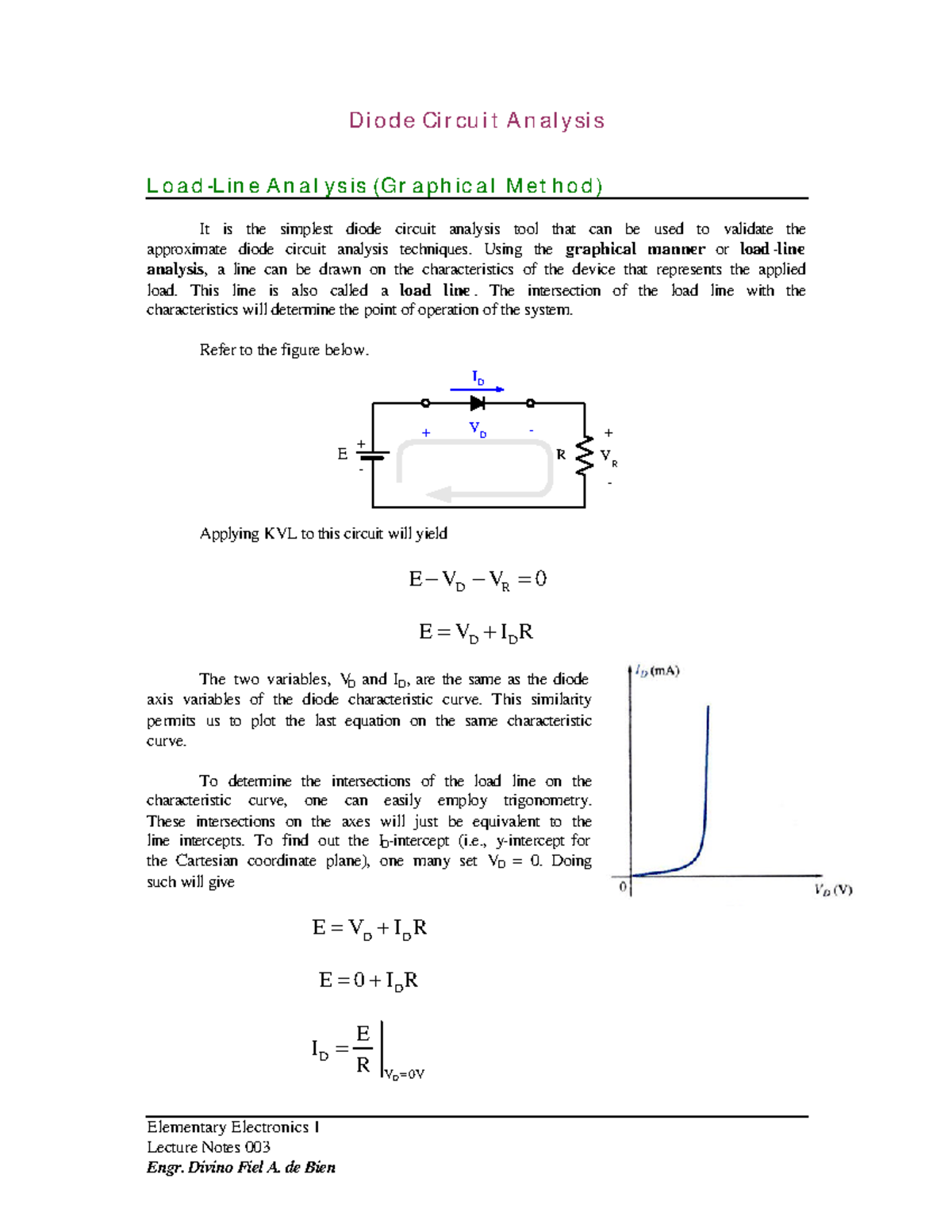 ELEX1 Lecture 03 - Diode Circuit Analysis (Graphical Method) - Studocu