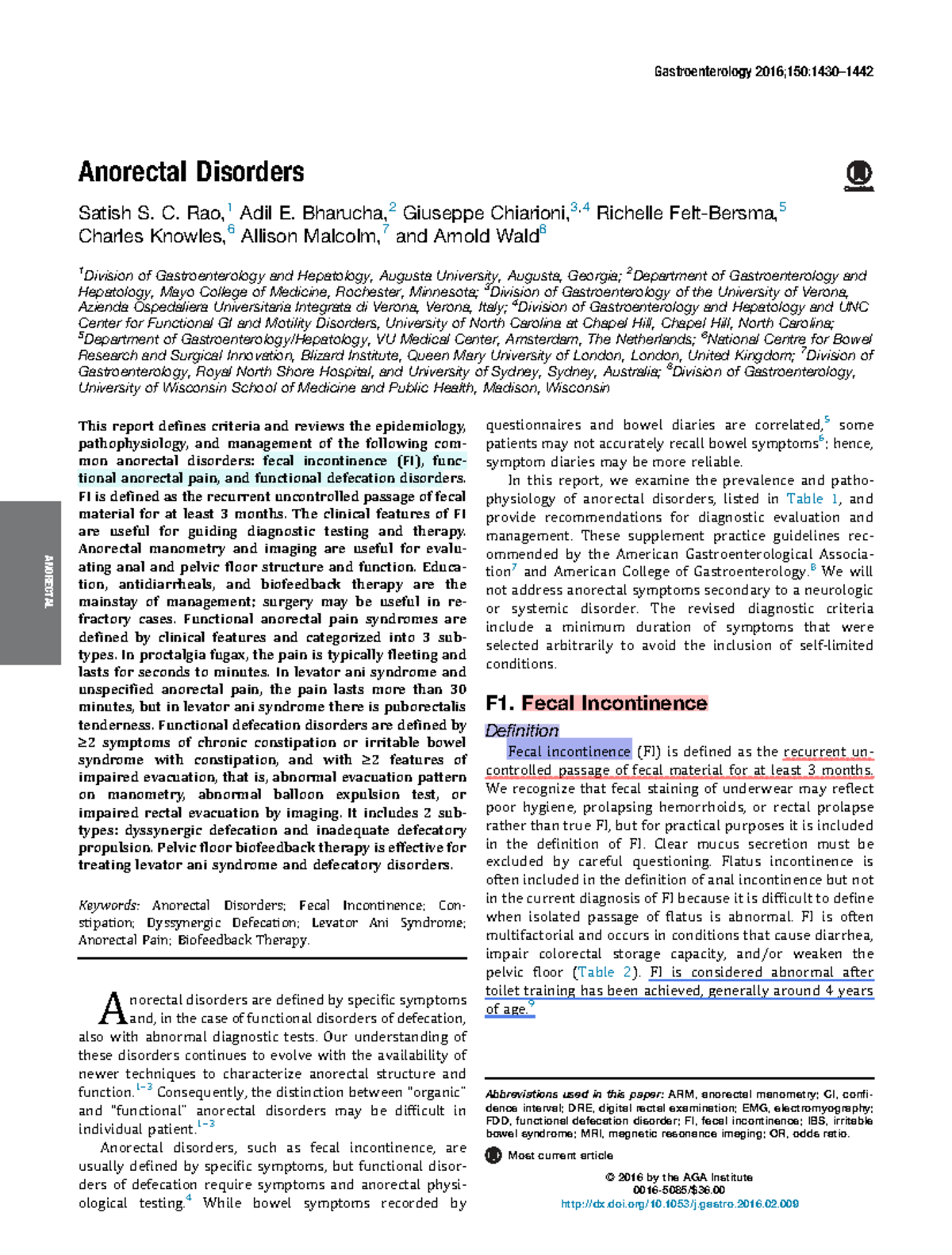 AGA anorectal disorders: Epidemiology, pathophysiology, and management ...