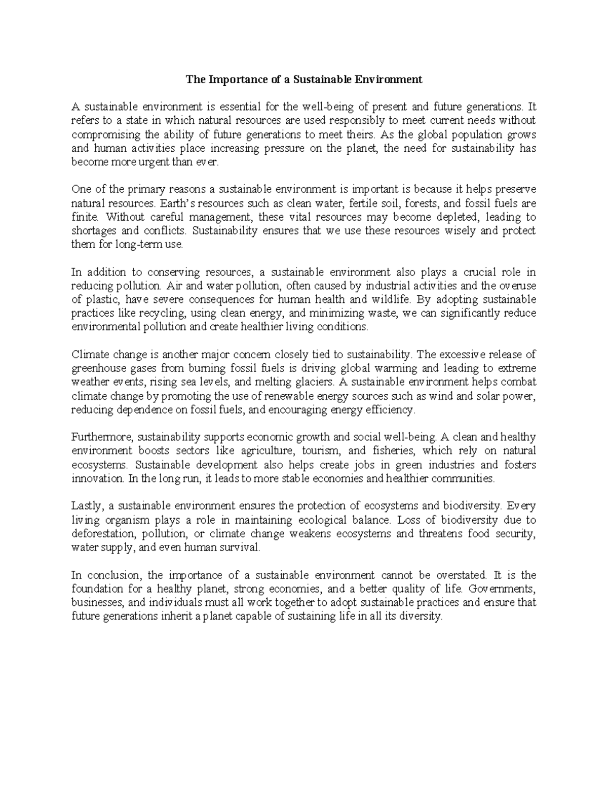 Sustainability and Its Crucial Role for Future Generations - Studocu